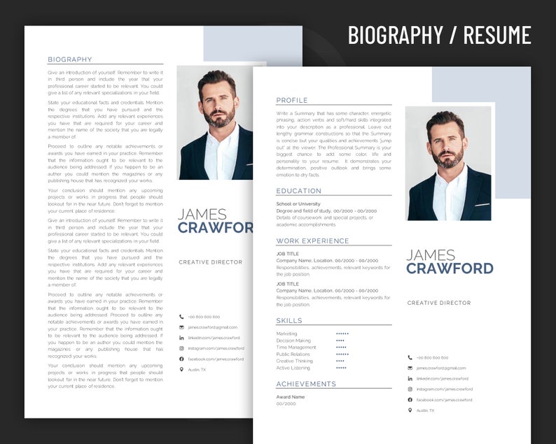 Creative, Modern and Professional Biography Resume Template Design for ...
