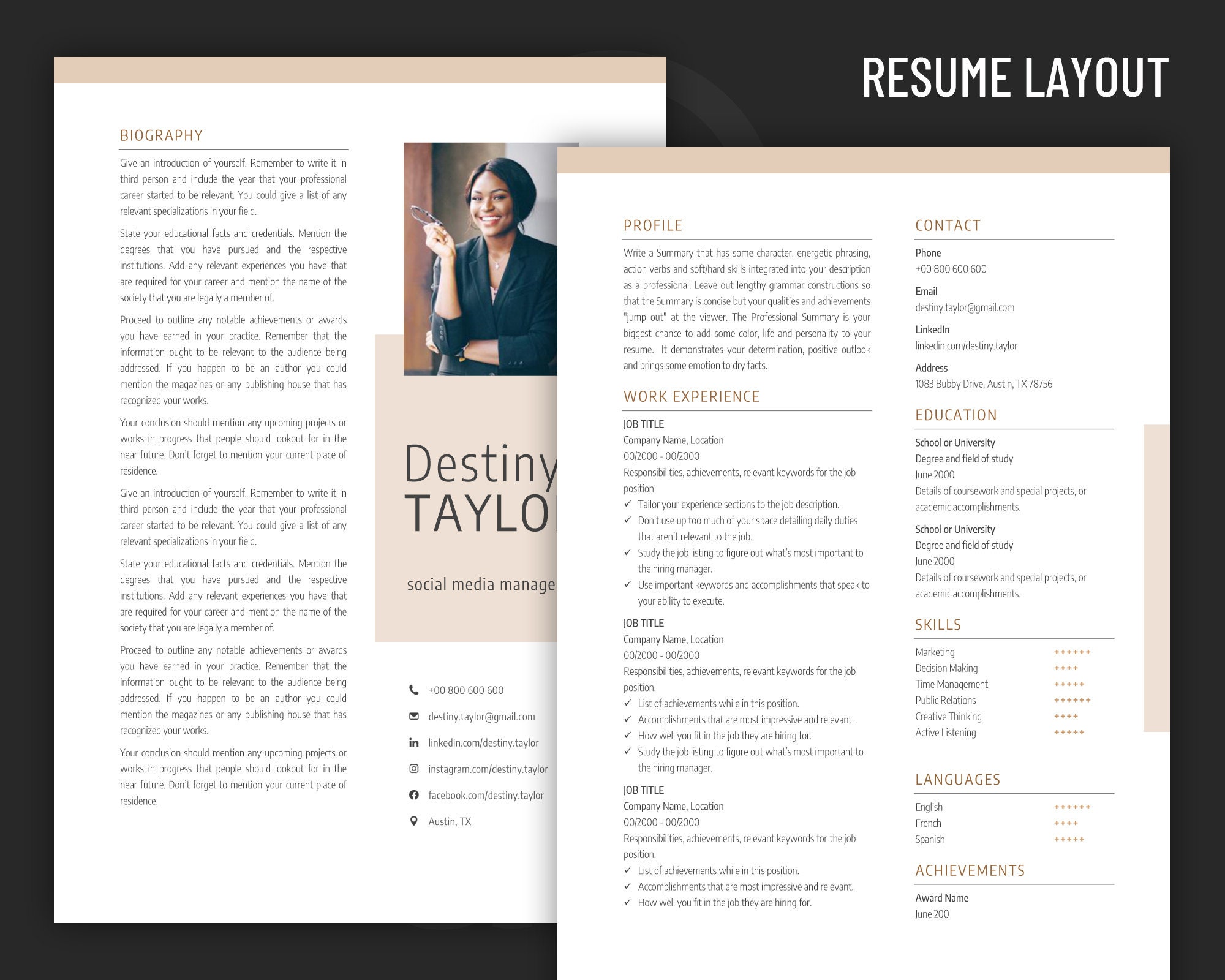Clean Modern and Professional Biography Resume Template - Etsy