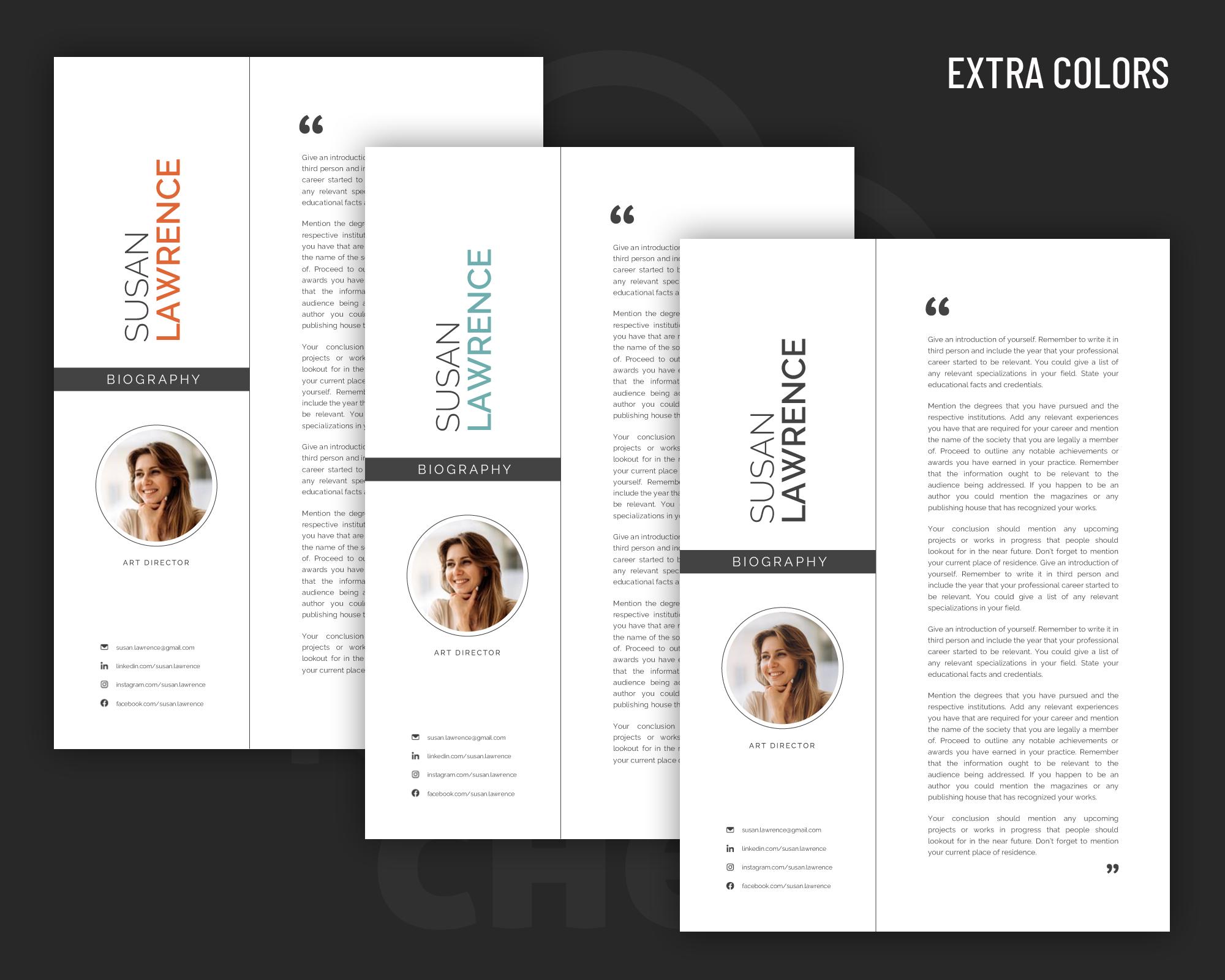 Original, Modern and Professional Biography Resume Template Design for ...