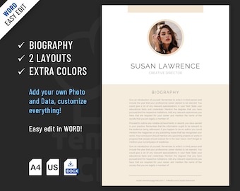 Clean Modern and Professional Biography Resume Template - Etsy