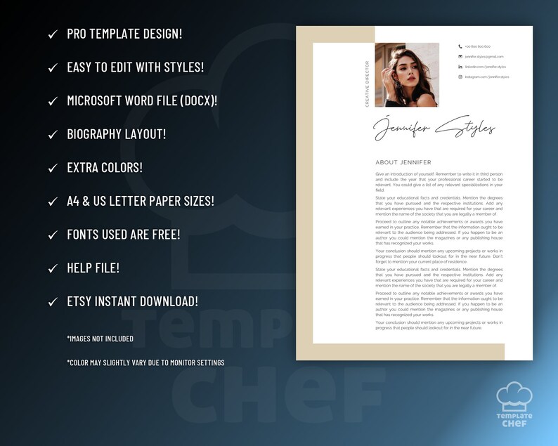Original, Modern and Professional Biography Resume Template Design for ...
