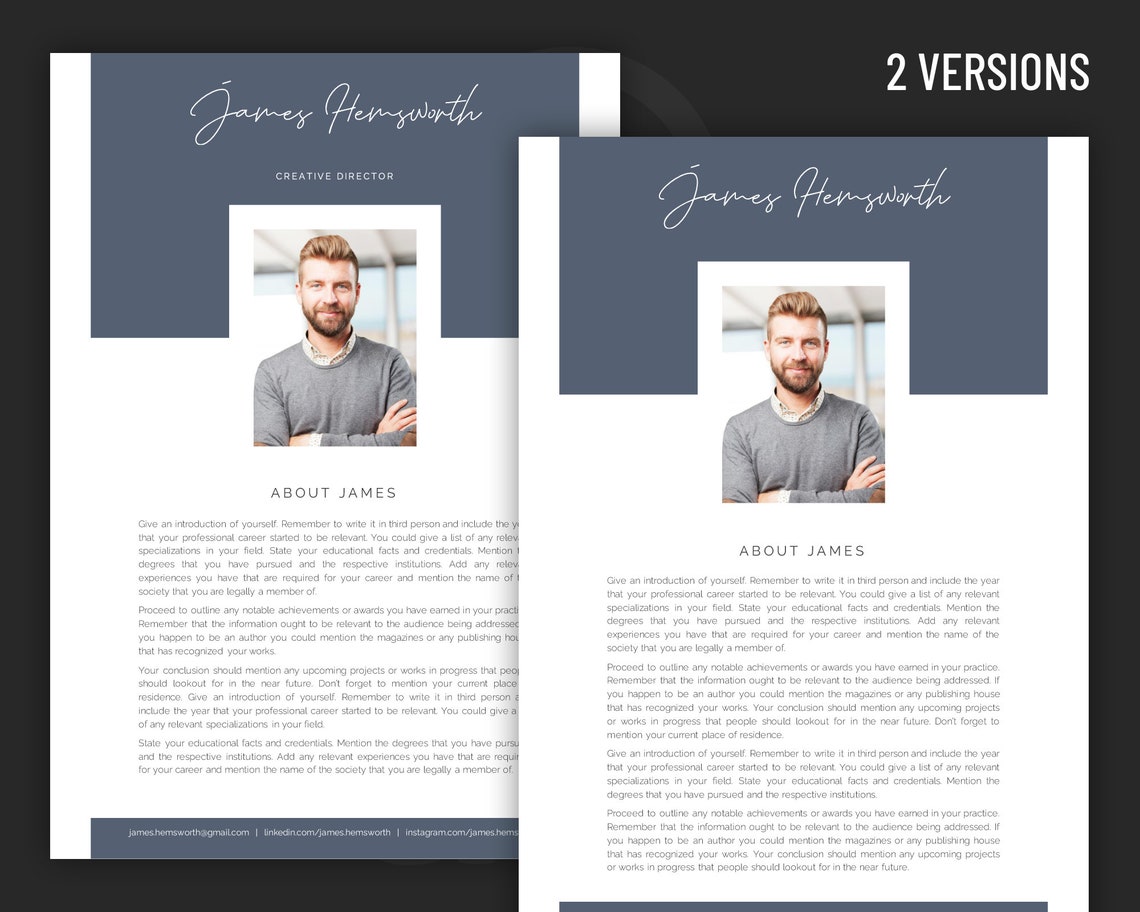 Biography Template Design for Word. Included Are 2 Editable Designs. - Etsy