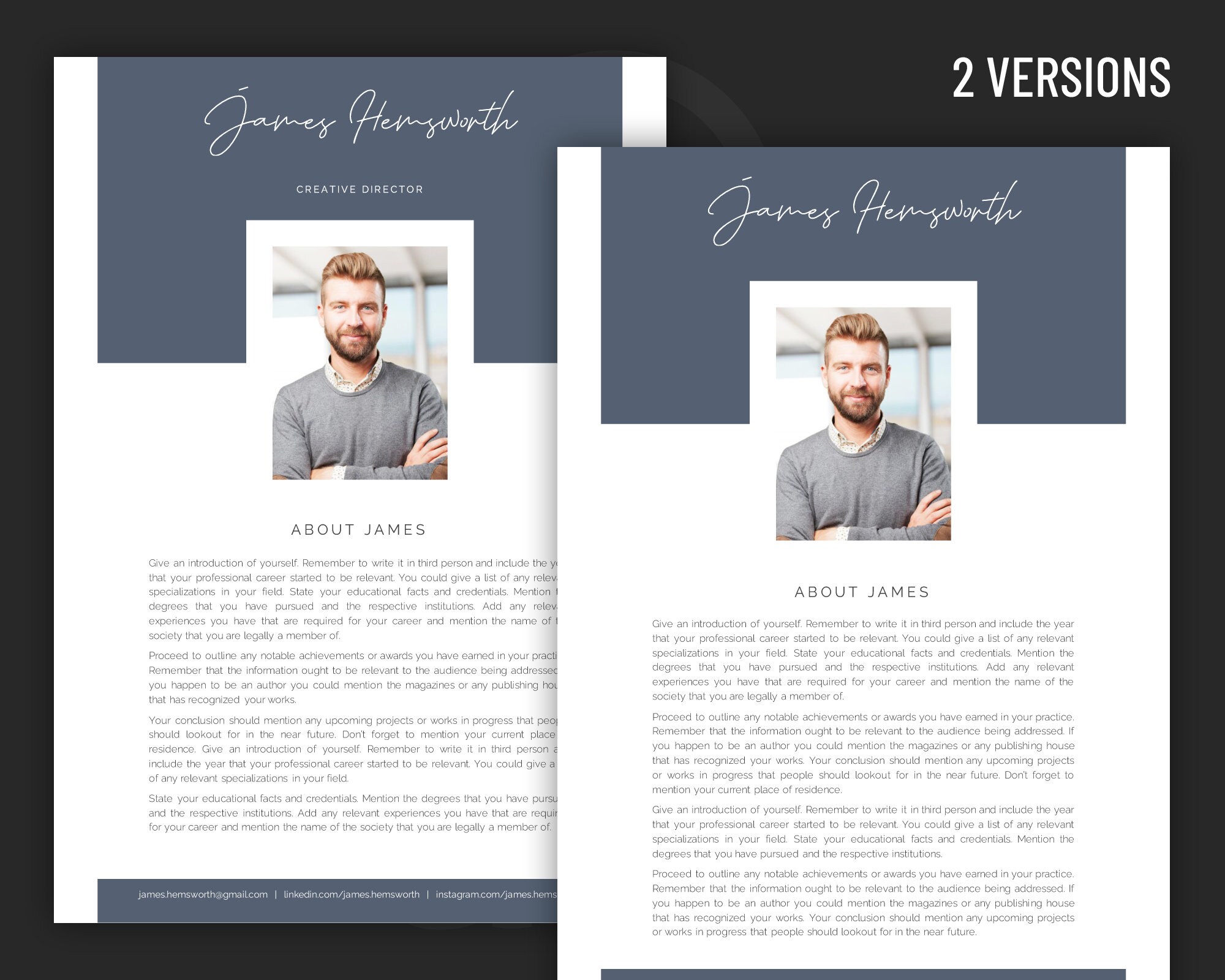 Modern, Executive and Professional Biography Resume Template Design for ...