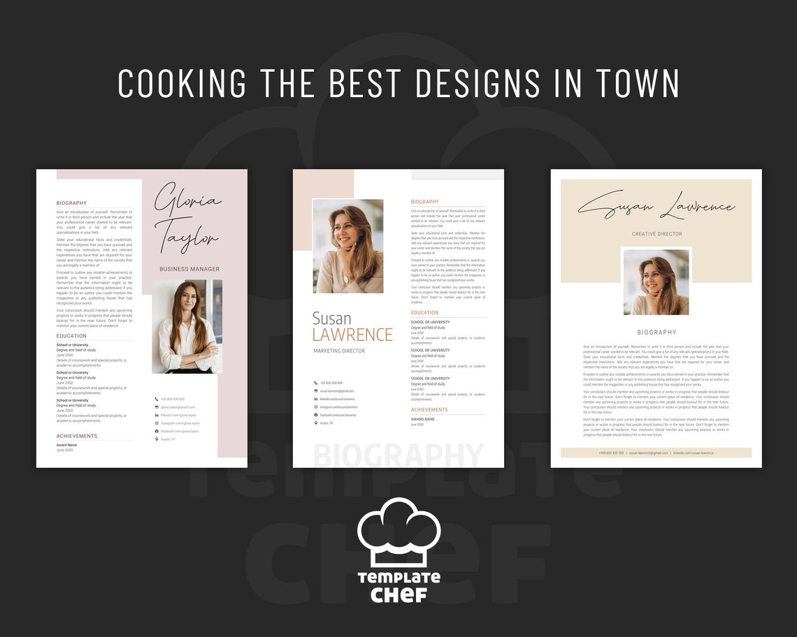 Clean Modern and Professional Biography Resume Template - Etsy