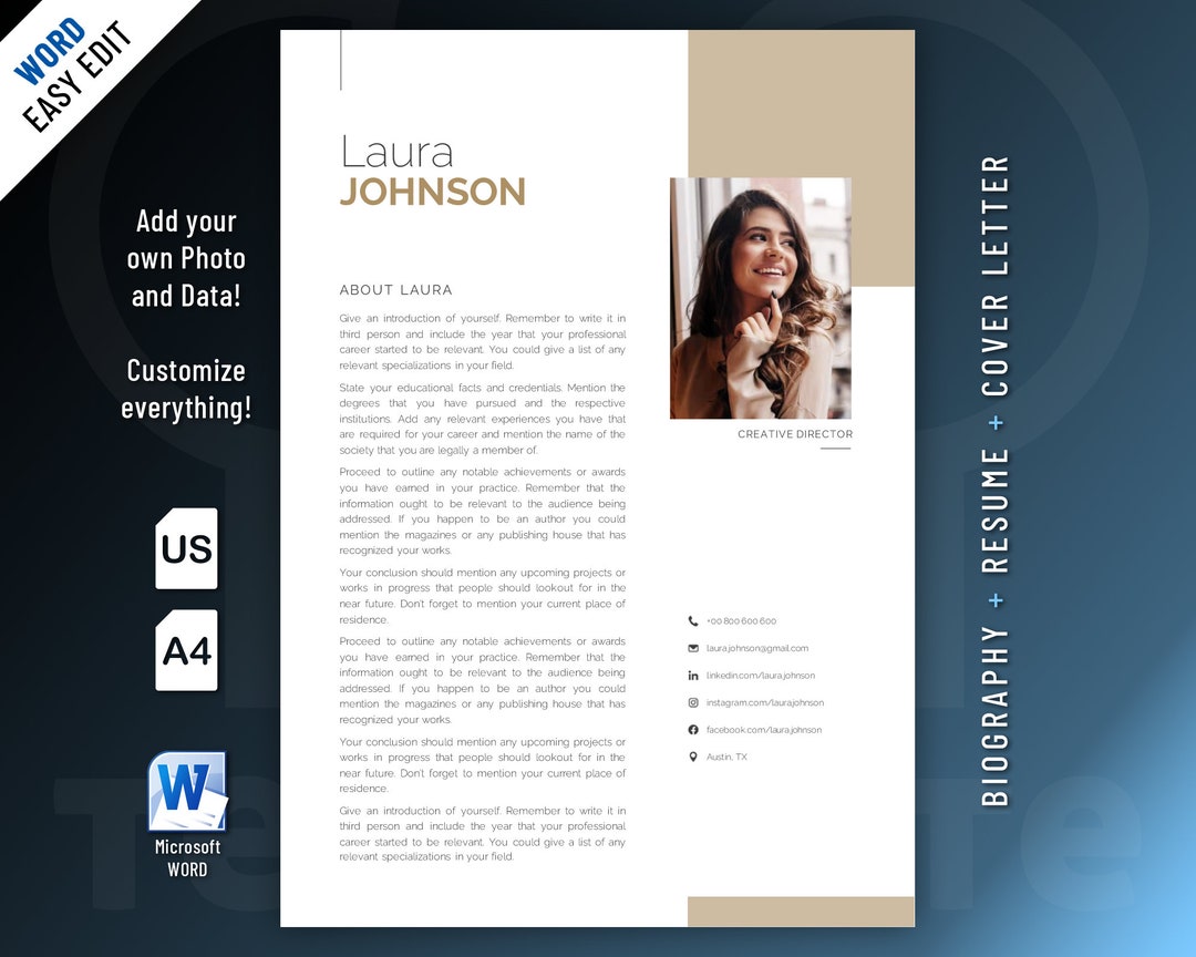 Creative, Modern and Professional Biography Resume Template Design for ...