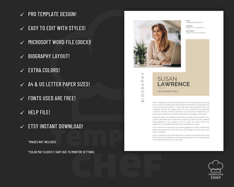 Original, Modern and Professional Biography Resume Template Design for ...