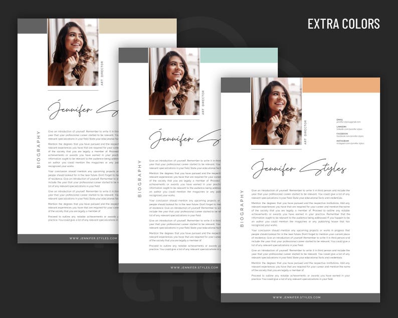 Biography Template Design for Word. Included Are 2 Professional Layouts ...