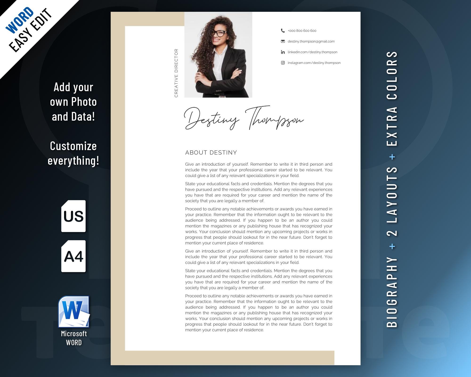 Modern, Executive and Professional Biography Resume Template Design for ...