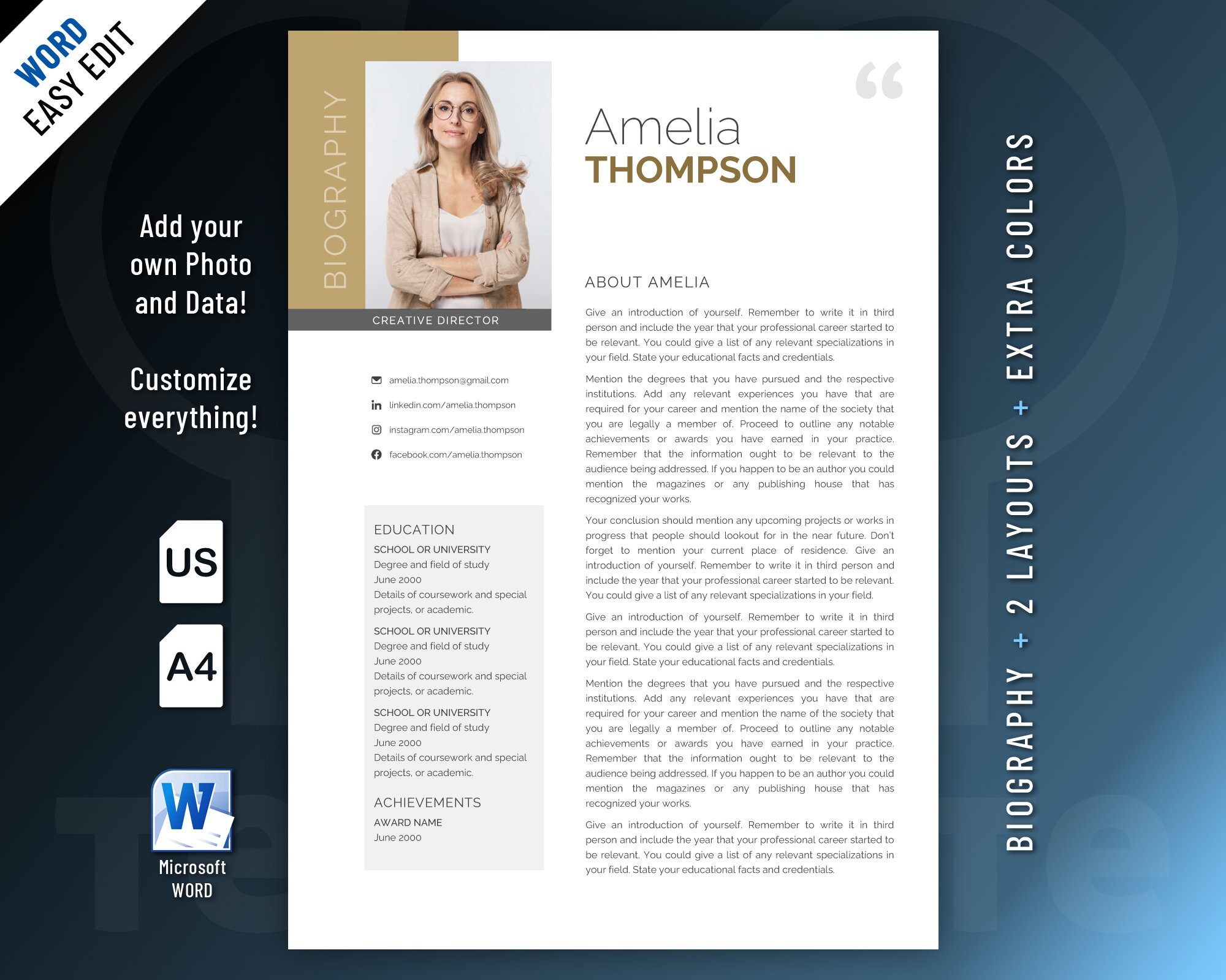 Clean, Modern and Professional Biography Resume Template Design for ...