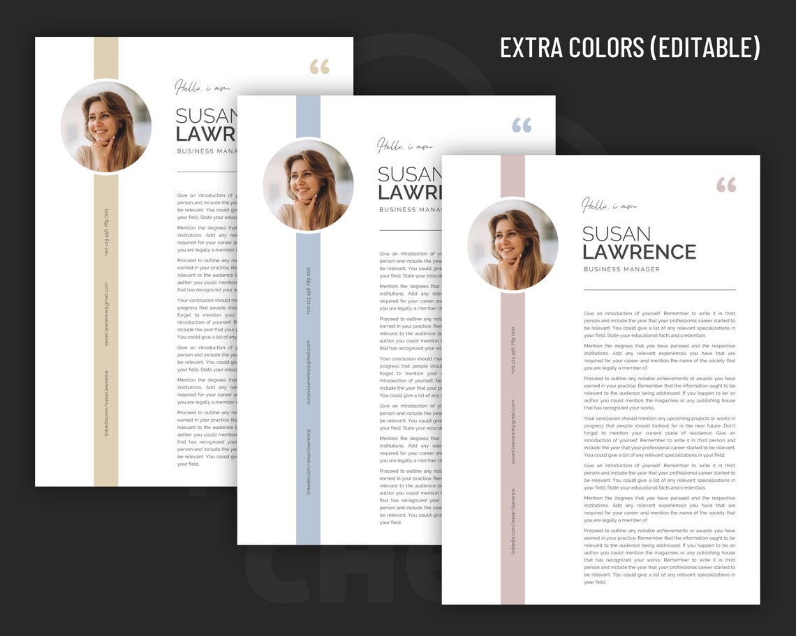 Clean Modern and Professional Biography Resume Template - Etsy