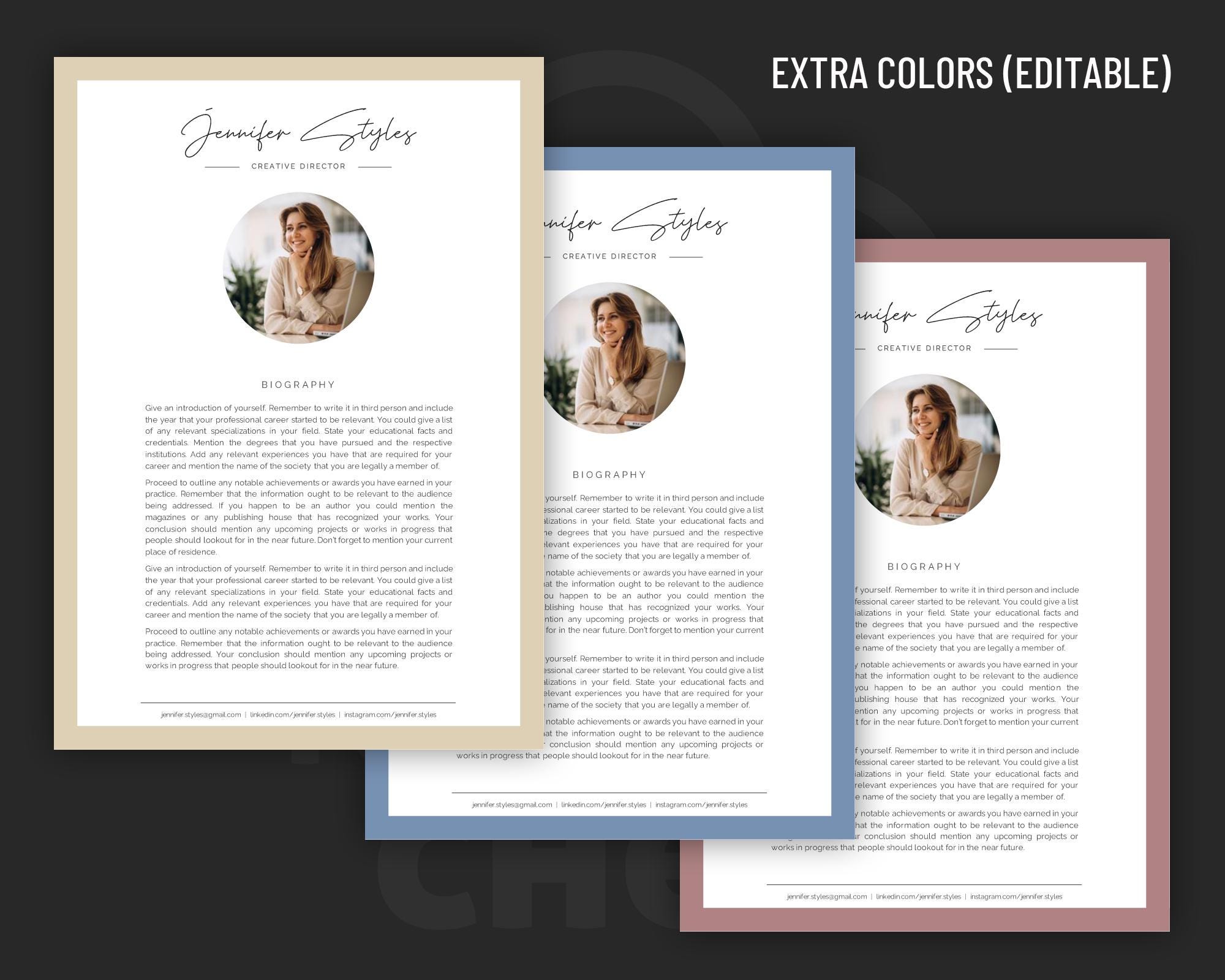 Clean, Modern and Professional Biography Resume Template Design for ...