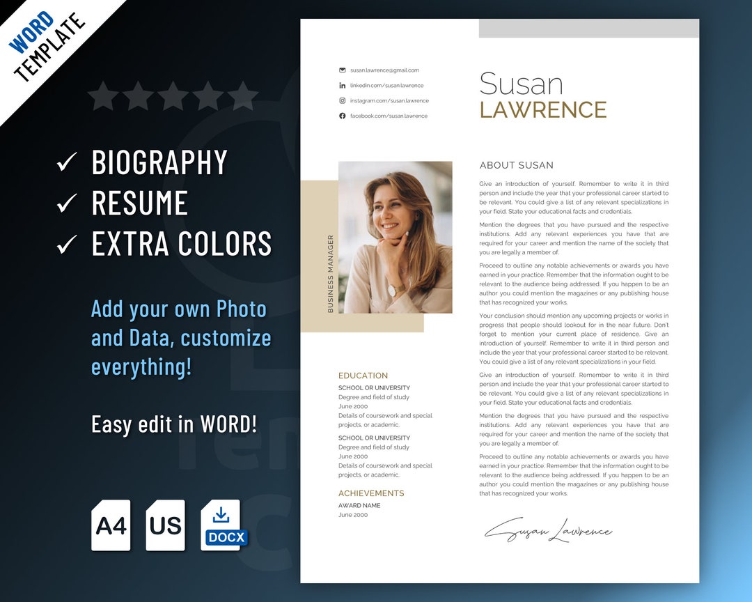 Clean, Modern and Professional Biography Resume Template Design for ...