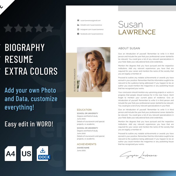 Professional Resume Template - Etsy