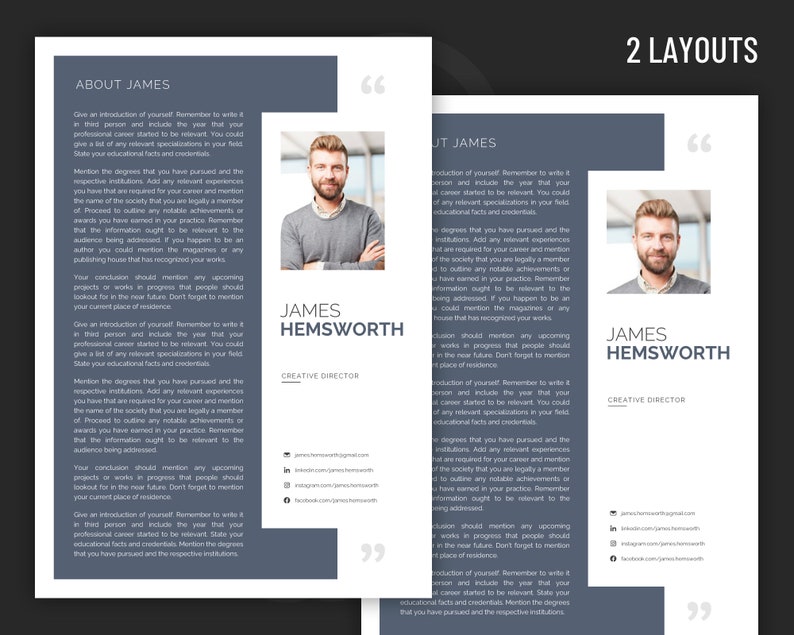 Original Modern and Professional Biography Resume Template - Etsy