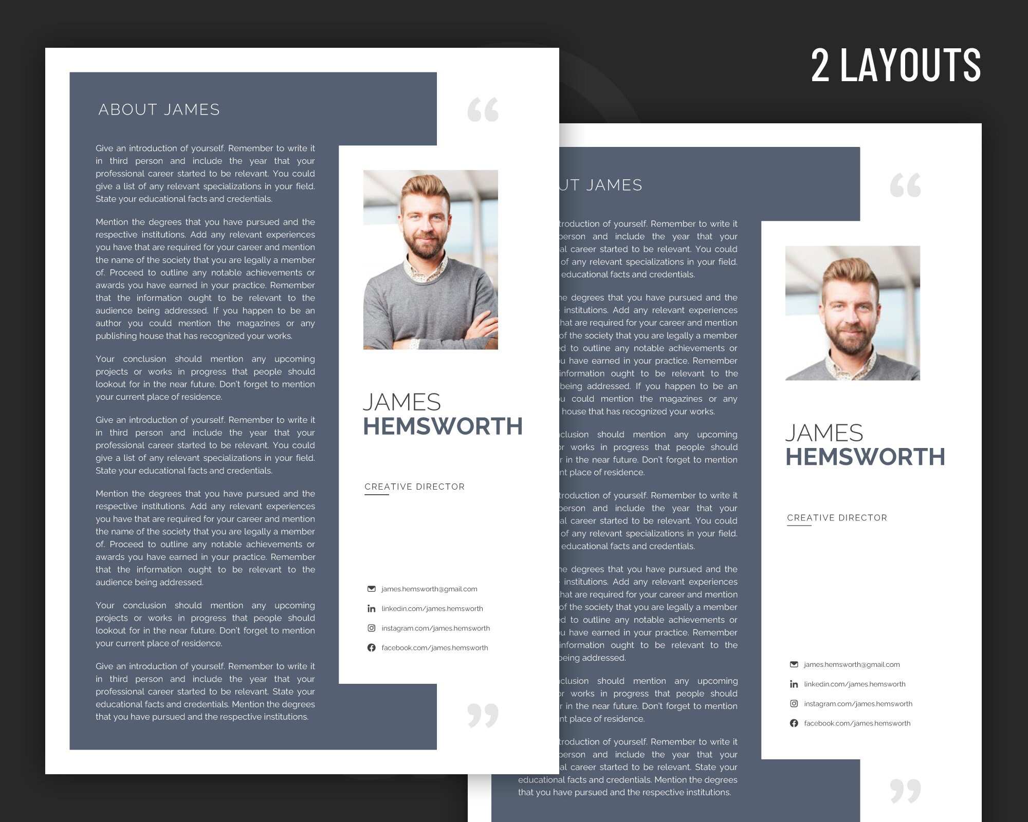 Original Modern and Professional Biography Resume Template - Etsy