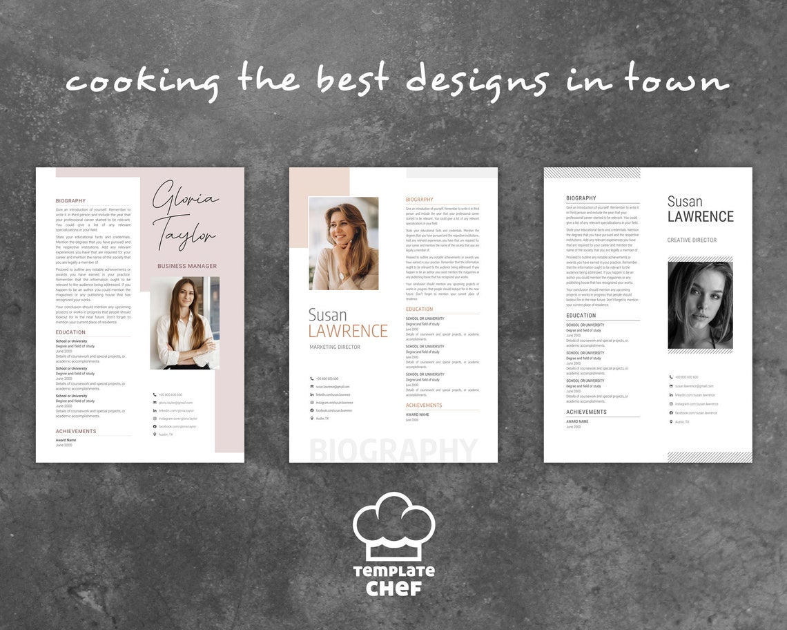 Clean Modern and Professional Biography Resume Template - Etsy