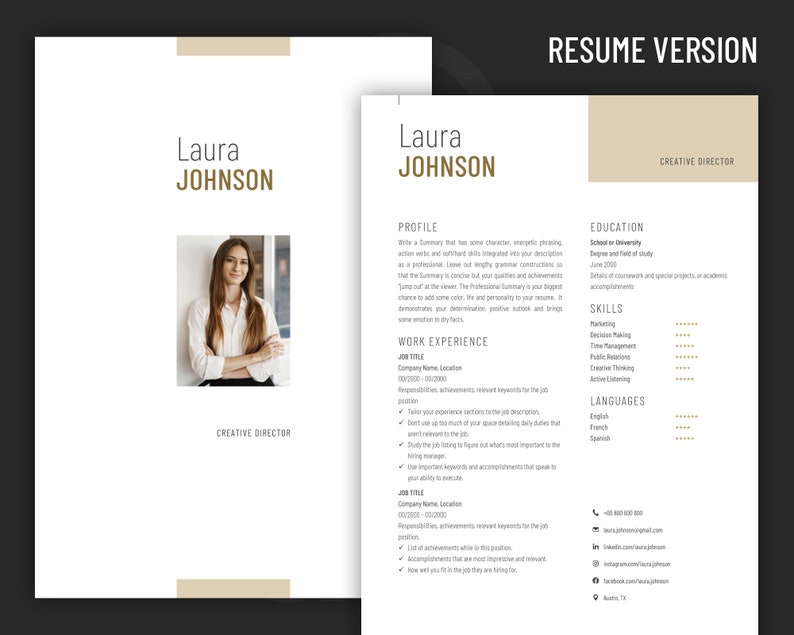 Clean Modern and Professional Biography Resume Template - Etsy