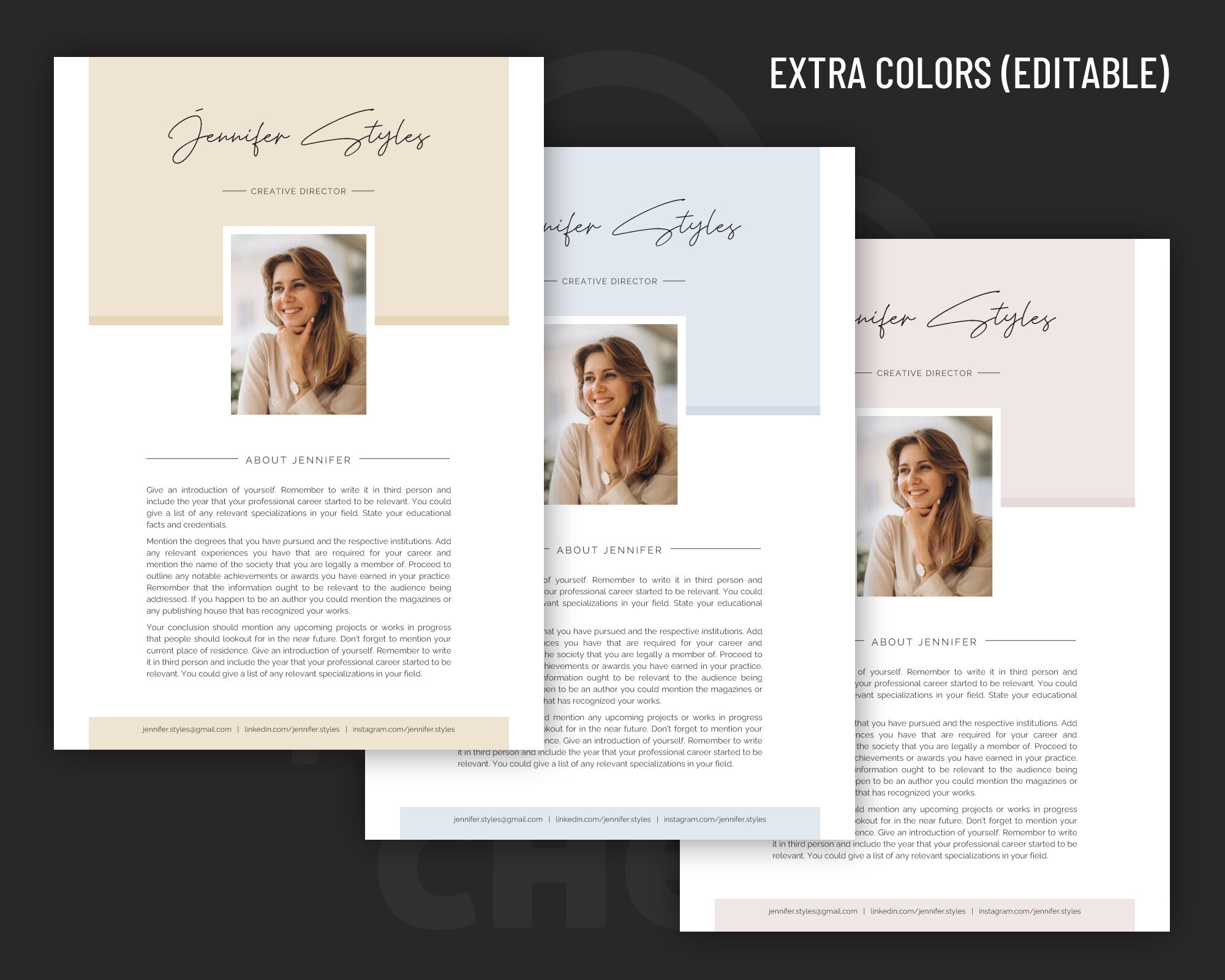 Elegant Modern and Professional Biography Resume Template - Etsy