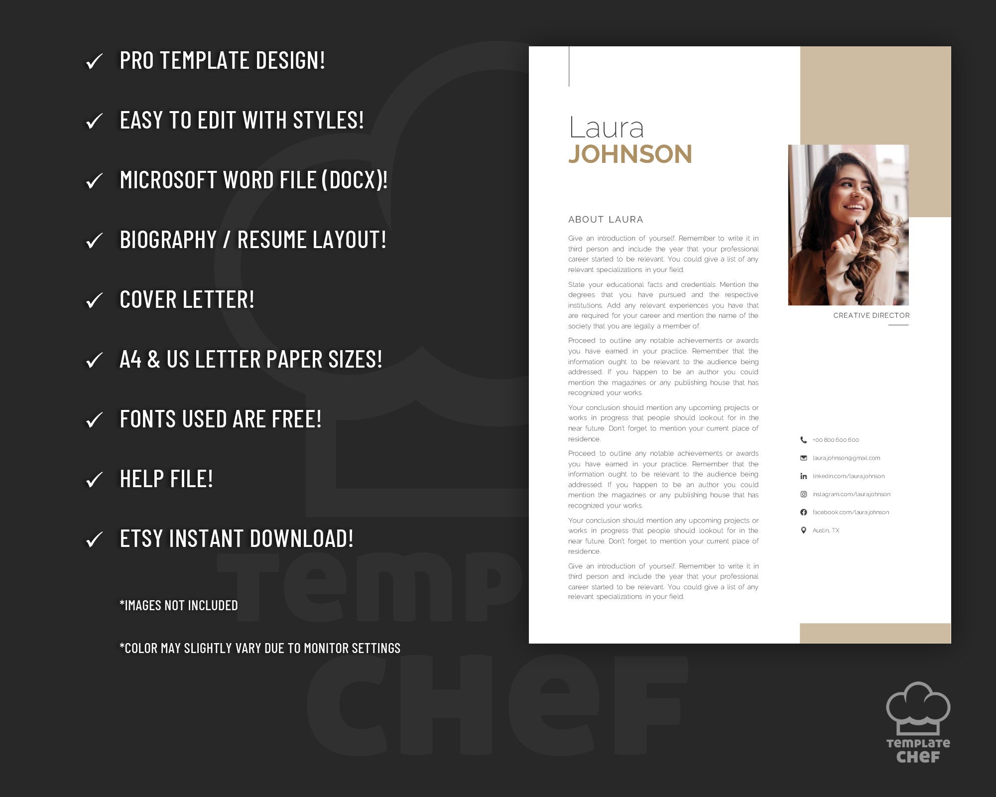 Creative, Modern and Professional Biography Resume Template Design for ...