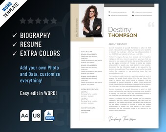 Modern Executive and Professional Biography Resume Template - Etsy