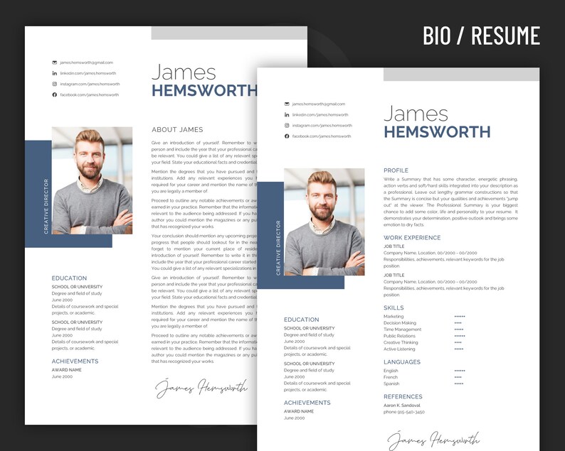 Creative Biography Template Design for Word. Included Are 2 ...
