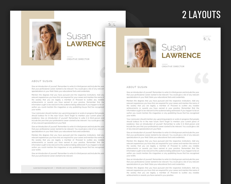 Creative Modern and Professional Biography Resume Template - Etsy