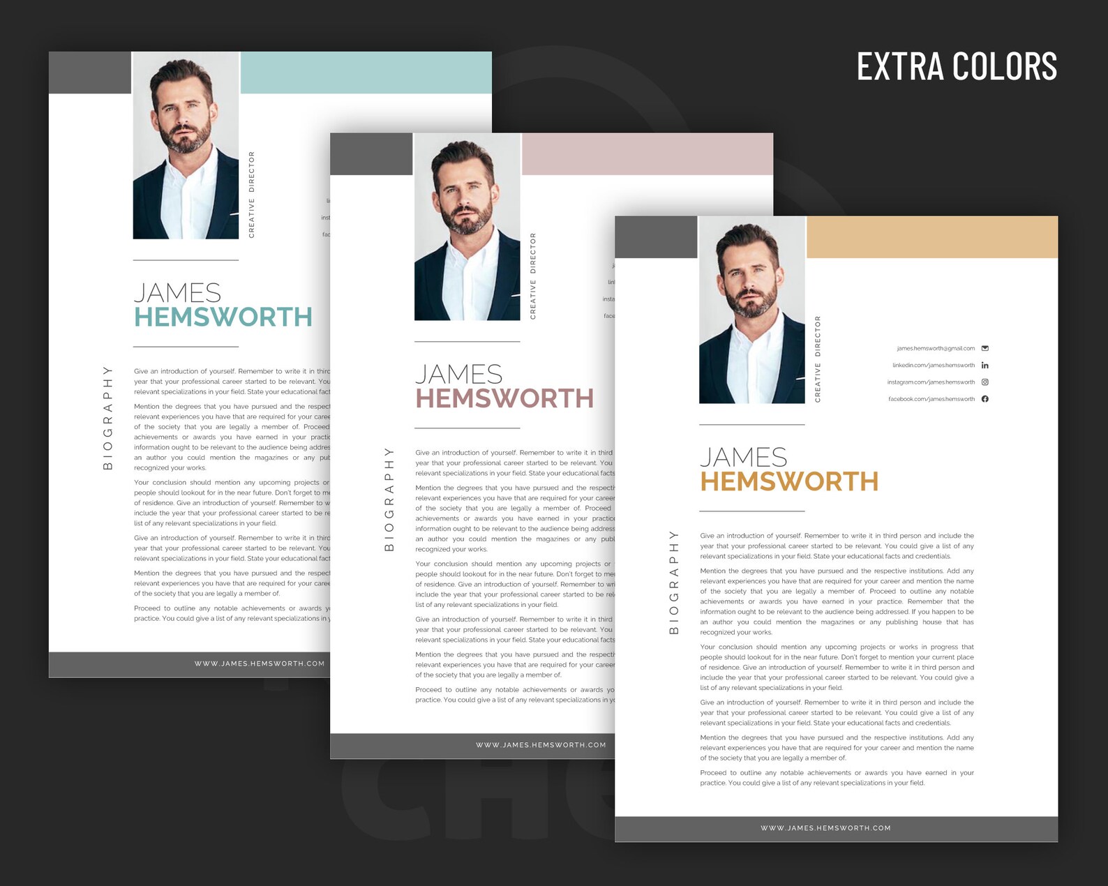 Modern Biography Template Design for Word. Included Are 2 Professional ...