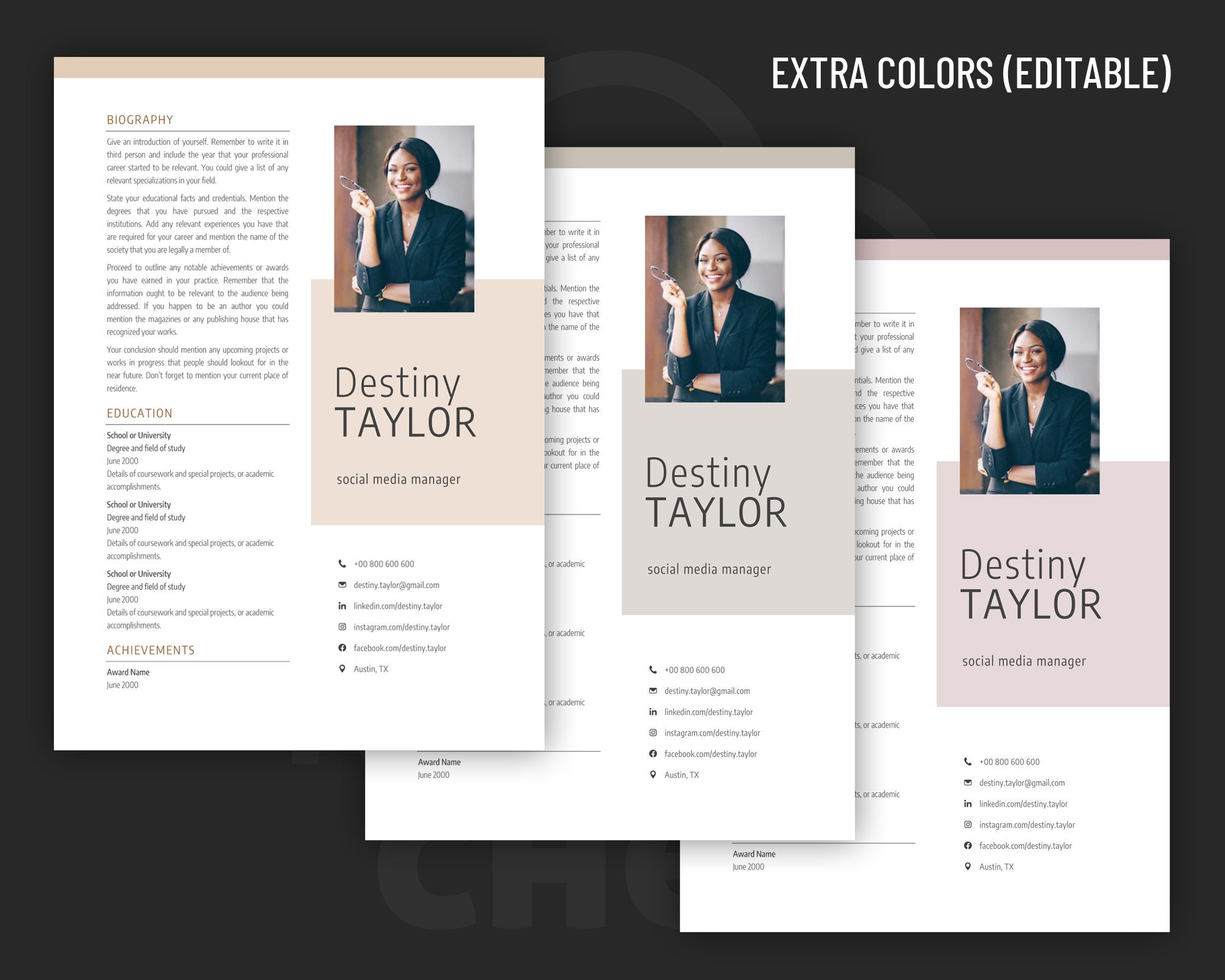 Clean Modern and Professional Biography Resume Template - Etsy