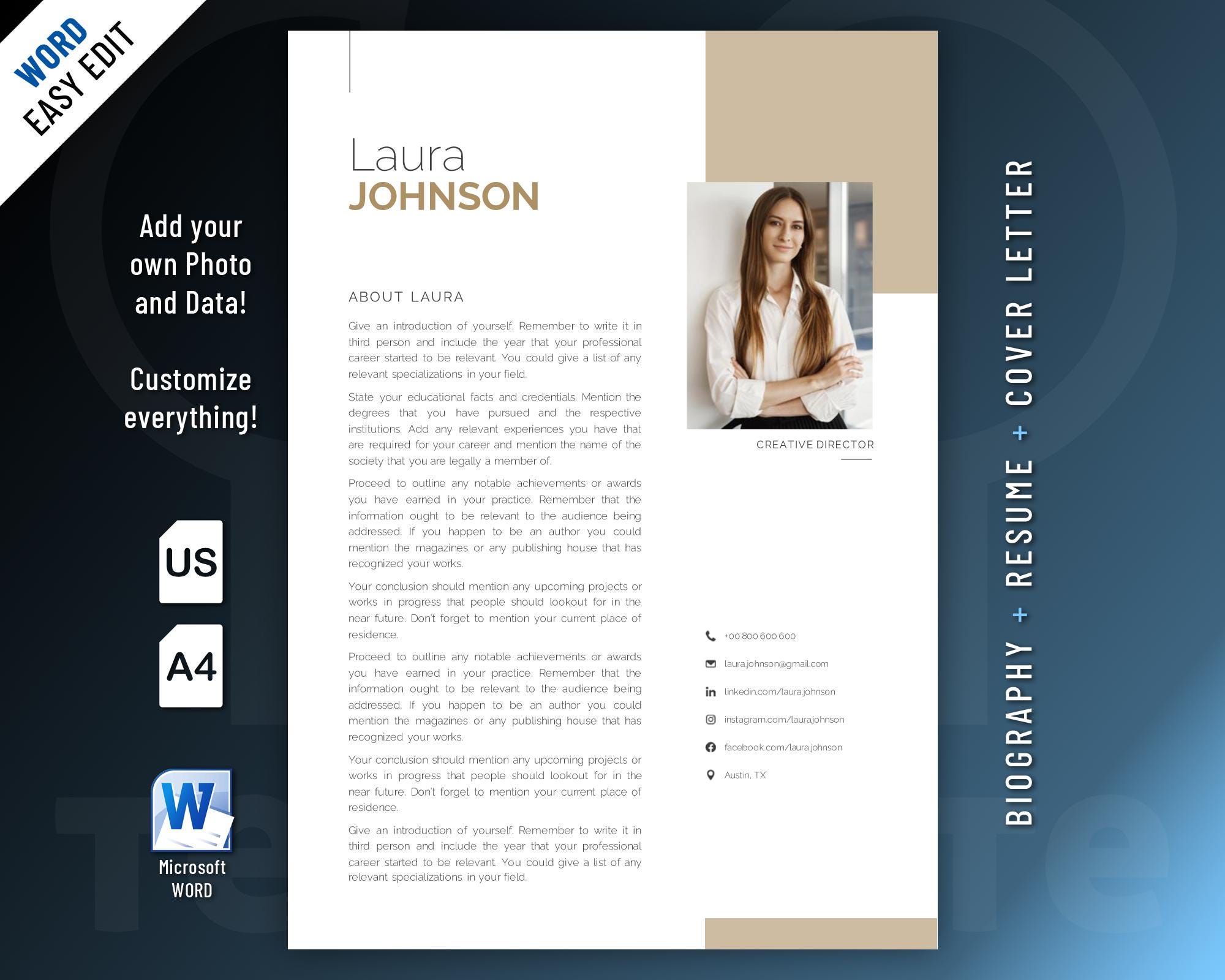 Creative, Modern and Professional Biography Resume Template Design for ...