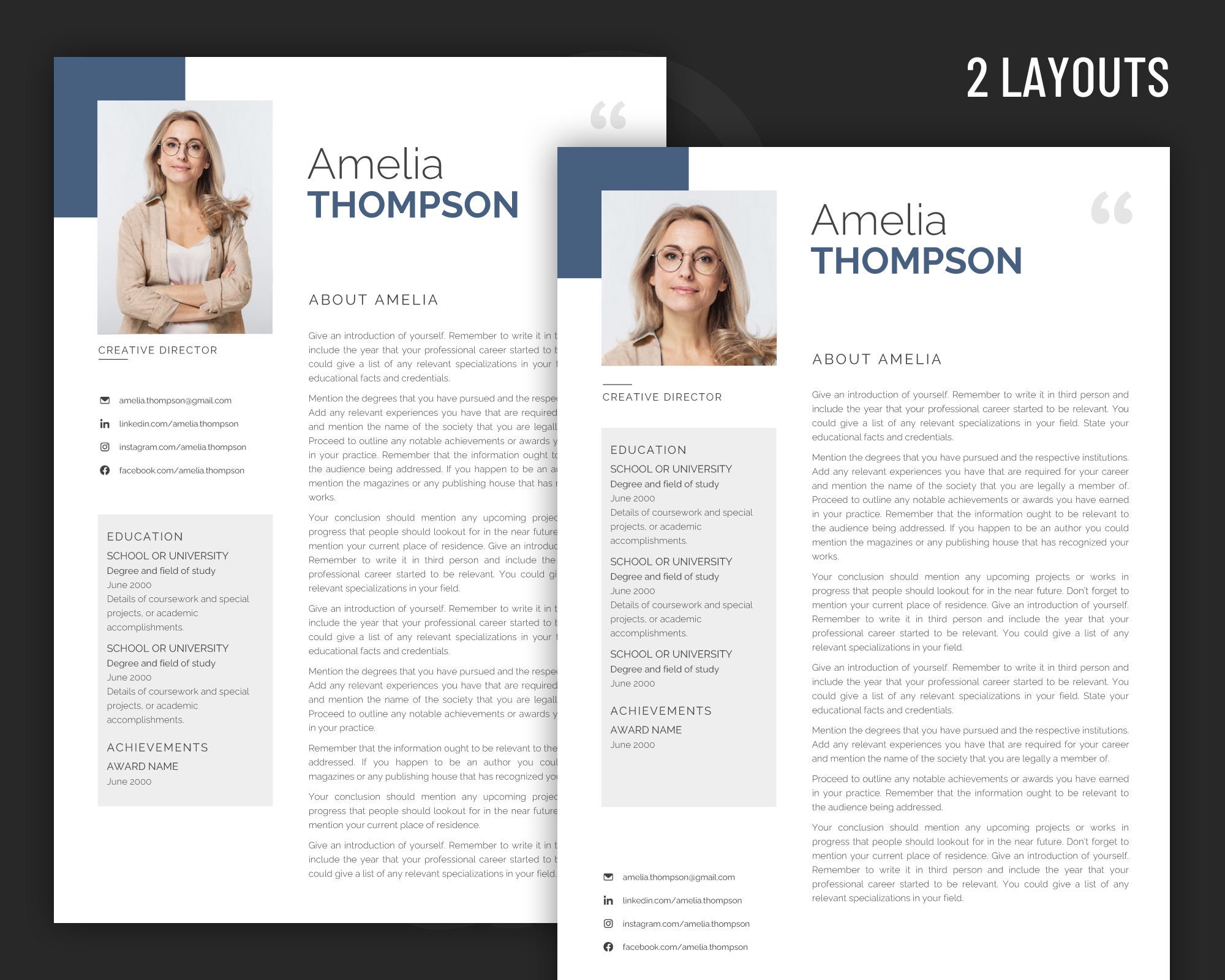 Creative, Modern and Professional Biography Resume Template Design for ...