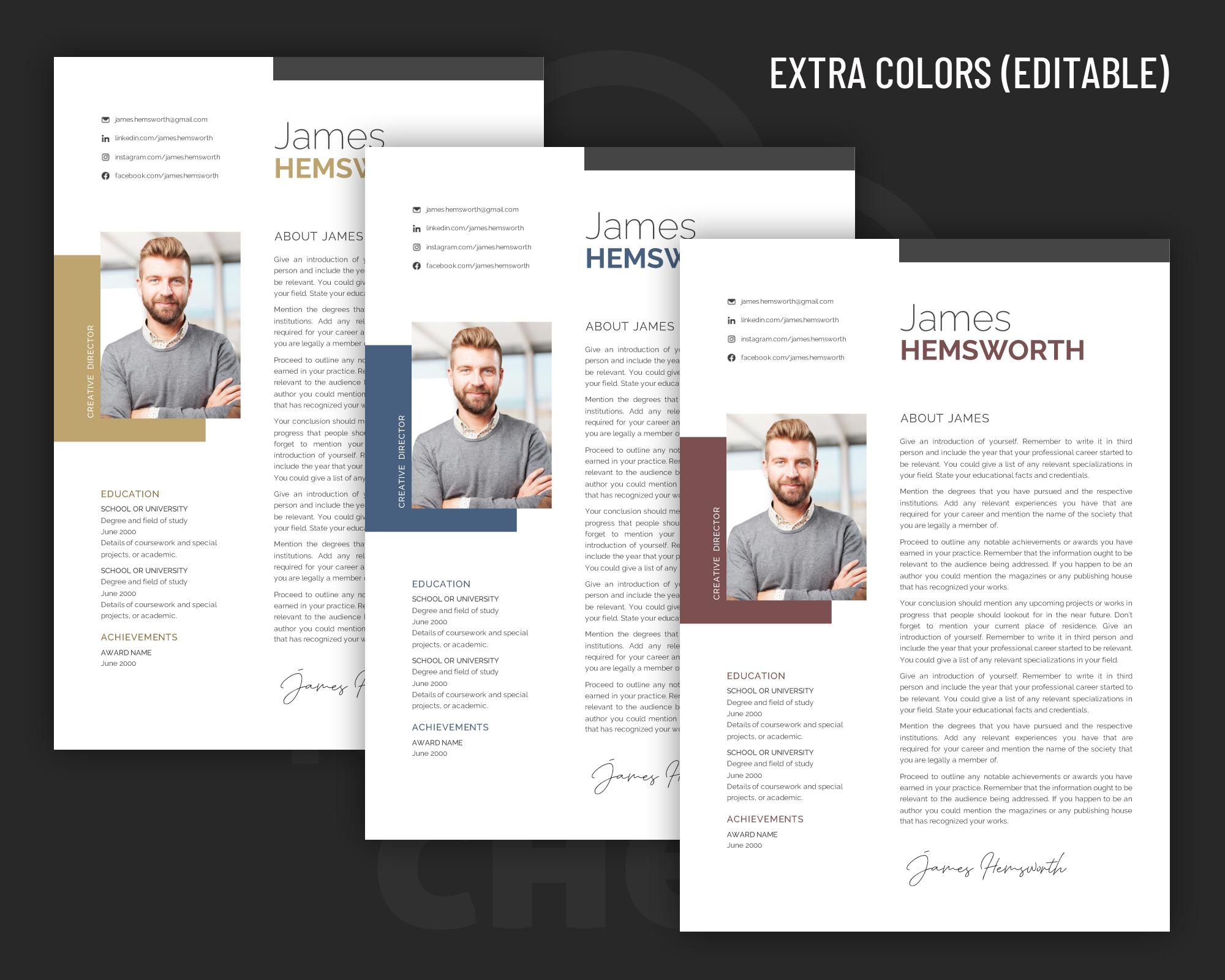 Modern Biography Template Design for Word. Included Are 2 Editable ...