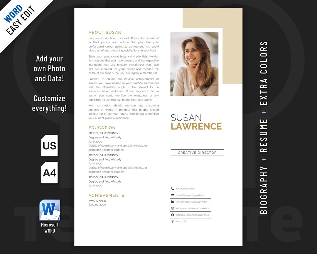 Creative, Modern and Professional Biography Resume Template Design for ...