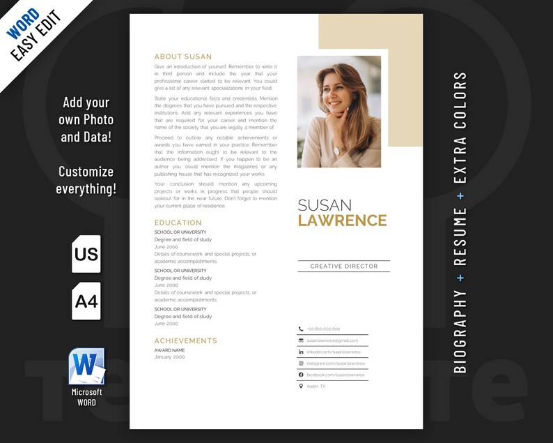 Creative, Modern and Professional Biography Resume Template Design for ...