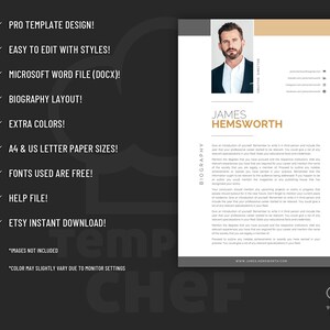 Modern Biography Template Design for Word. Included Are 2 Professional ...