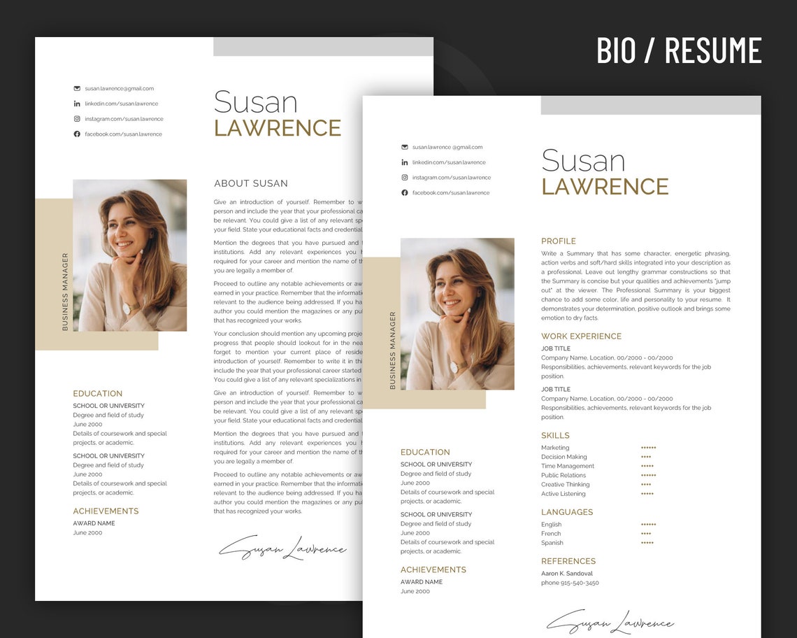 Clean, Modern and Professional Biography Resume Template Design for ...