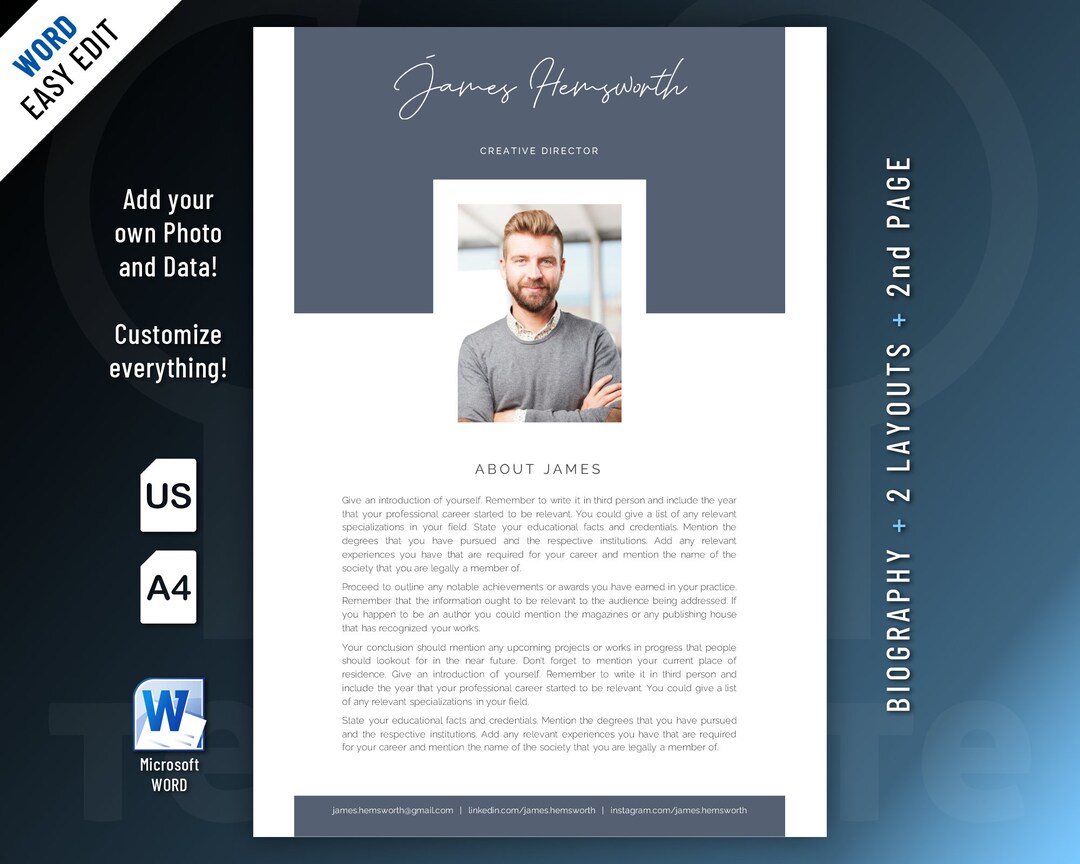 Modern, Executive and Professional Biography Resume Template Design for ...
