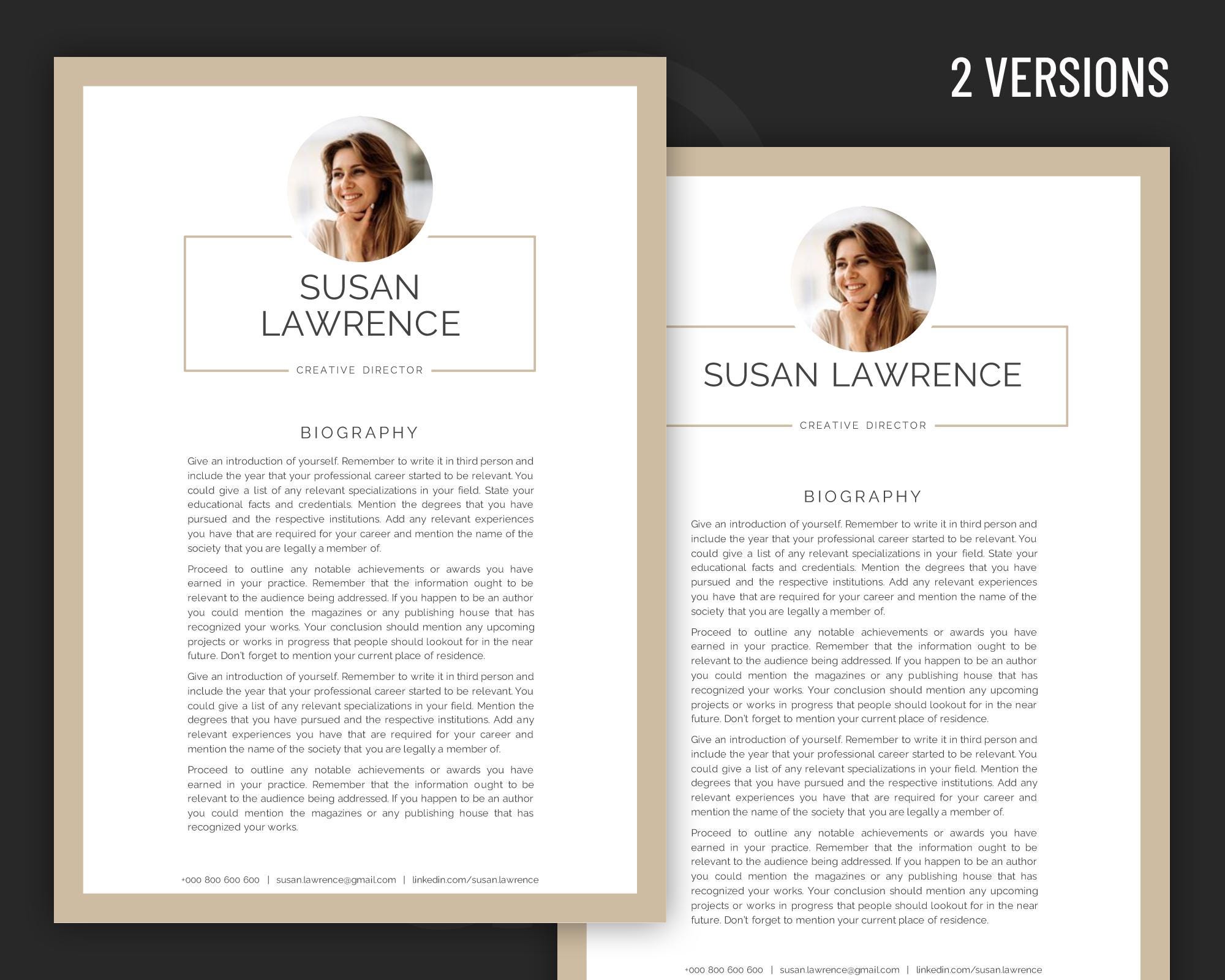 Biography Template for Word With Professional Design. Included Are 2 ...