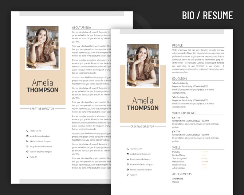 Clean Modern and Professional Biography Resume Template - Etsy