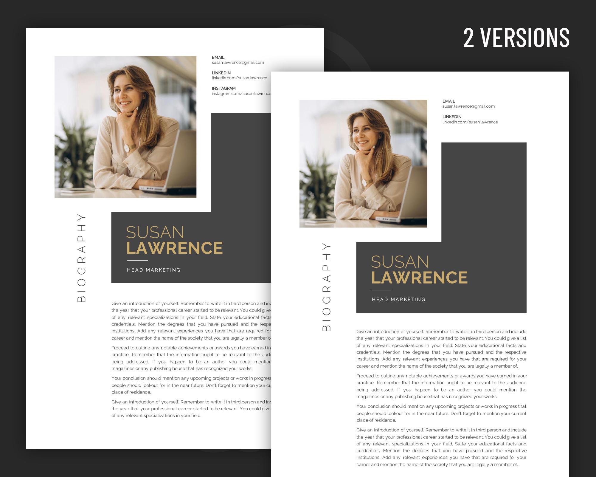 Original, Modern and Professional Biography Resume Template Design for ...