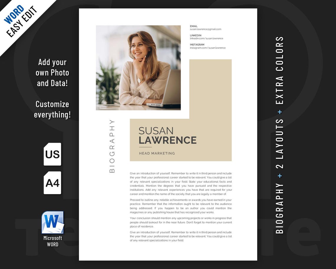 Original, Modern and Professional Biography Resume Template Design for ...