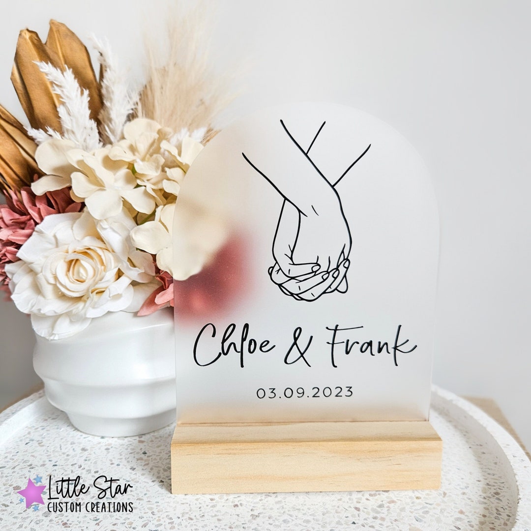 Personalised Holding Hands Line Drawing Acrylic Sign | Anniversary ...