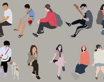 Flat Vector People Sitting - Etsy