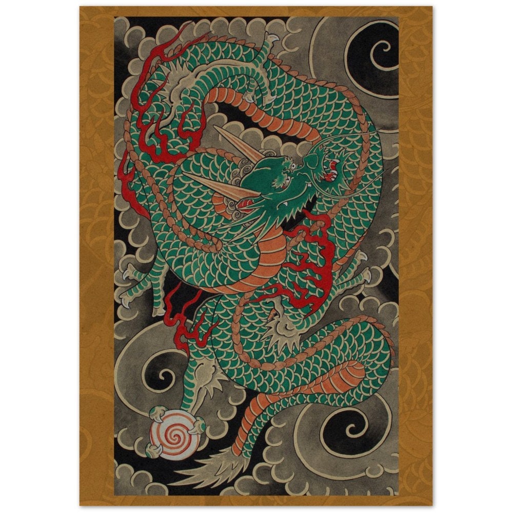 Japanese Dragon Print Irezumi Wall Art - Etsy UK