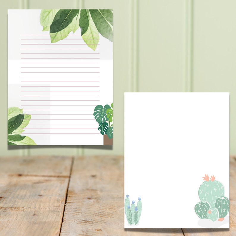 Plant and Leafy Printable Letter Paper, Line Sheet, Floral Printable ...