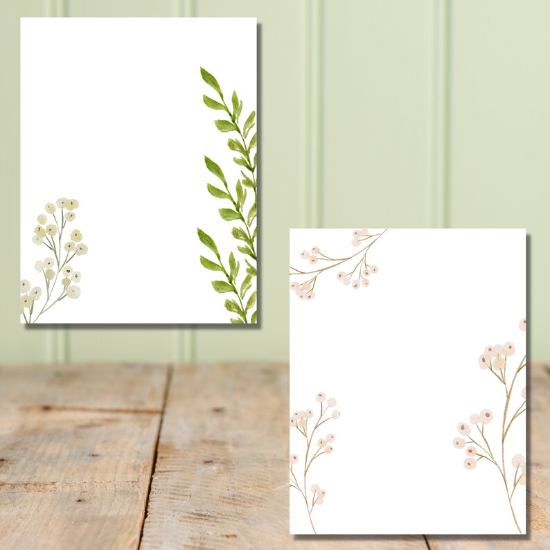 Plant and Leafy Printable Letter Paper, Line Sheet, Floral Printable ...