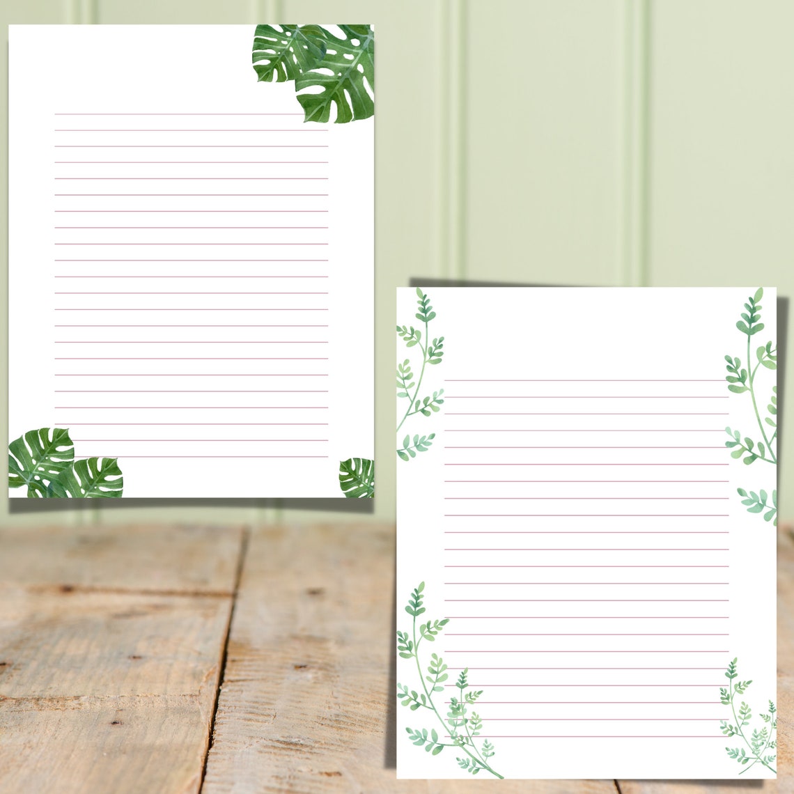 Plant and Leafy Printable Letter Paper, Line Sheet, Floral Printable ...