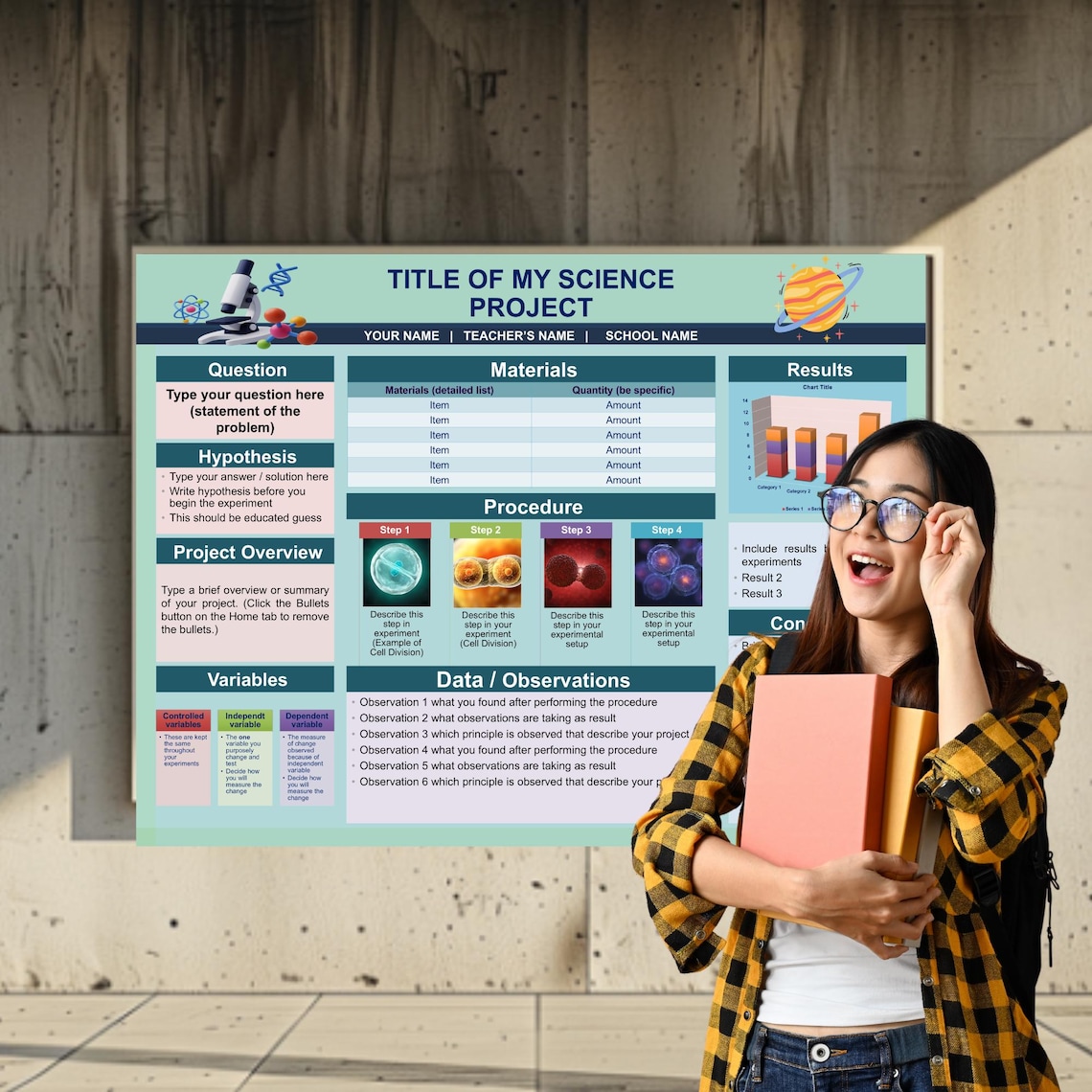 Science Fair Poster Template: Editable STEM Trifold Display (PPTX ...