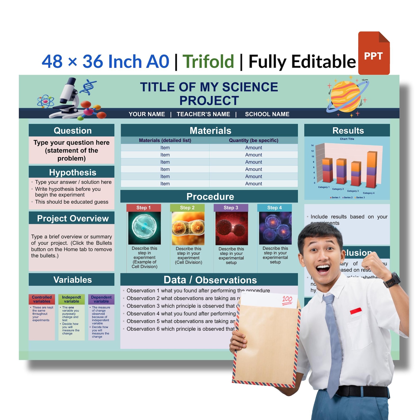 Science Fair Poster Template: Editable STEM Trifold Display (PPTX ...