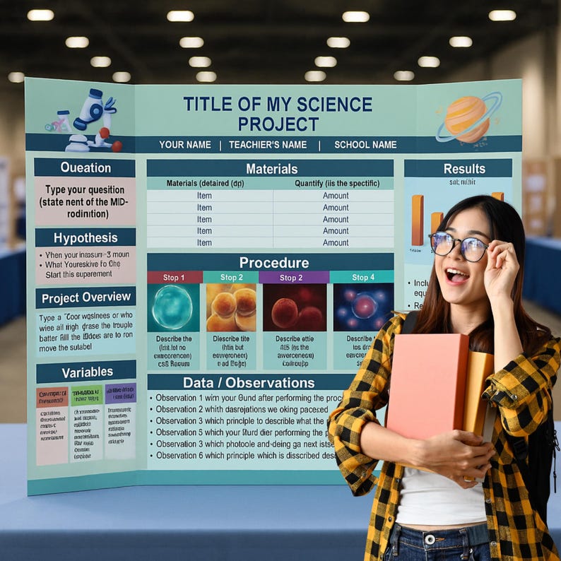 Science Fair Poster Template: Editable STEM Trifold Display (PPTX ...