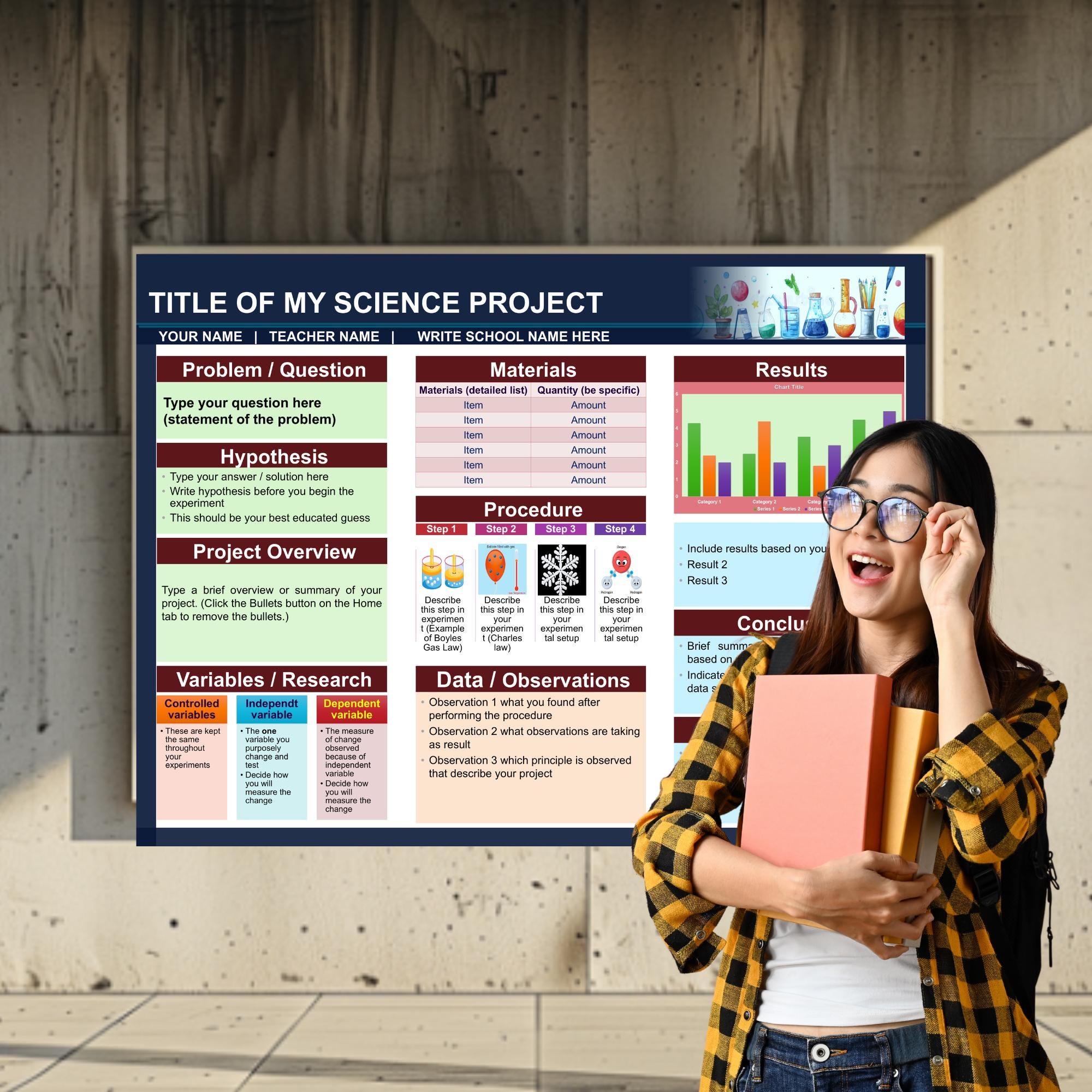 Science Fair Poster Template: Editable Powerpoint 48x36 STEM Research ...